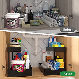2 Pack Under Sink Organizers and Storage, 2 Tier Pull Out Cabinet Organizer Sliding Cabinet Basket Organizer Bathroom Kitchen Storage with Siding Drawers Multi-Purpose Office Organization and Storage