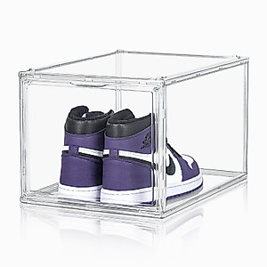 CKHXR 1 Pack X-Large Acrylic Clear Shoe Boxes,Professional Boot and Hat Display Case Organizer,Purse Organizer for Closet,360° Clear Plastic Stackable Sneaker Storage for Sneakerhead,Fits US Size 14.5
