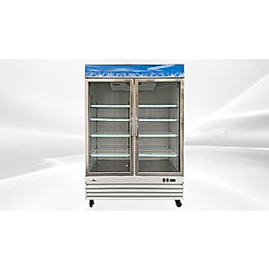 cooler depot Commercial Freezer Glass 2 Double Door Coated Steel Frame&Exterior, Aluminium Interior, Upright Reach in NSF 53" W 8 Shelves, Display Merchandiser 45 cuft -10°F~ 0°F D1.2BM2F