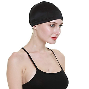 Wig Cap,100% Mulberry Silk Hair Loss Cancer Women Bald Head Elastic Band Black