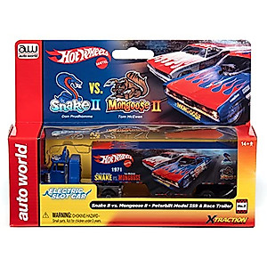 Auto World Xtraction Racing Rig Peterbilt 359 w/Trailer Snake II vs. Mongoose II (Flamethrower) HO Scale Slot Car