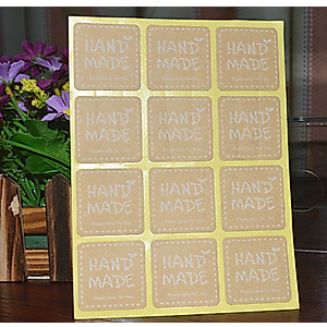 AKOAK 20 Sheets 240 Pcs/Lot Square White Hand Made Stickers Kraft Paper Sticker Labels DIY Handmade Envelopes Stickers and Gift Packaging Bake Decoration Seal Stickers