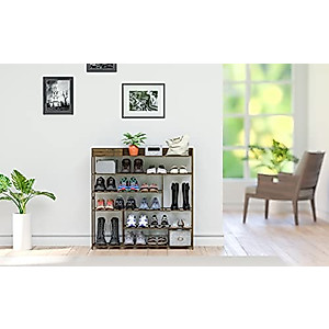 WTZ Shoe Rack Storage Organizer, 6 Tier Large Shoes Rack for Entryway Closet, Free Standing Shoes Shelf Stand, Sturdy Big Black Bamboo Wood Space Saving Shoe Rack for 25 Pair Shoe Boot Storage