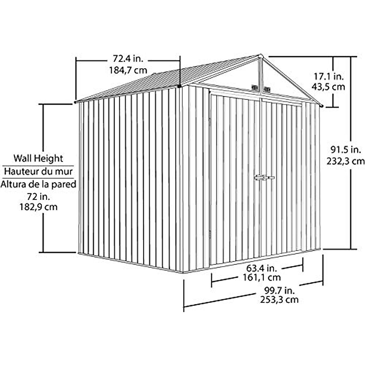 Arrow 8' x 6' Elite Steel Storage Shed with High Gable and Lockable Doors Storage Building - Anthracite