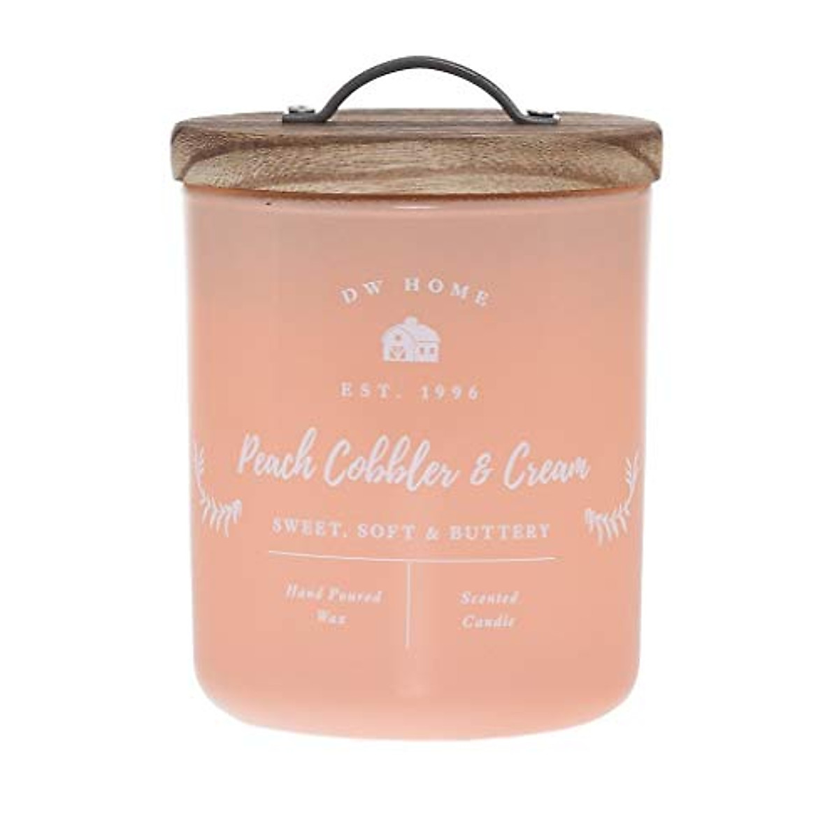 DW Home Charming Farmhouse Collection Peach Cobbler & Cream Scented 1 Wick Candle with Rustic Wooden Lid