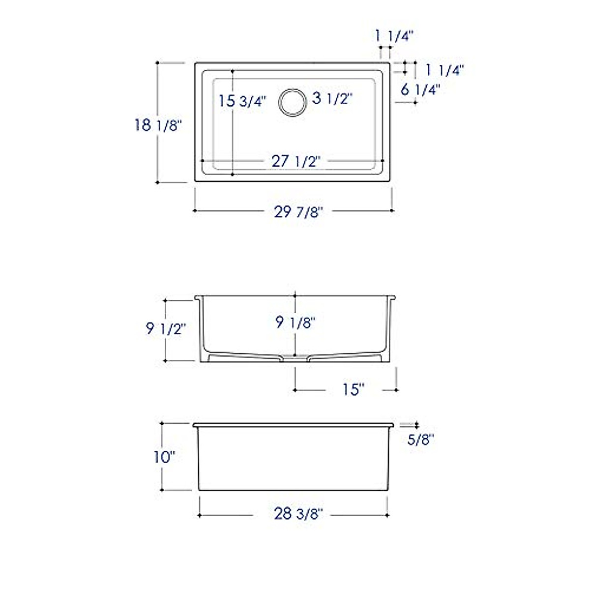 Alfi brand AB3018UD-W Kitchen Sink, White, 29.88"L x 18.13"W x 10"H