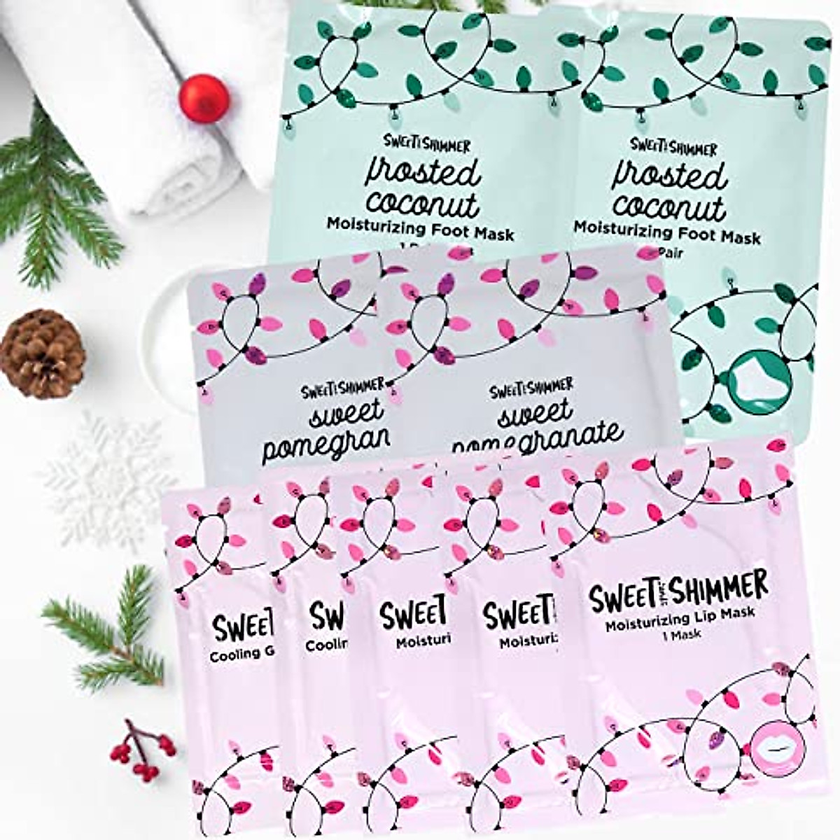 Women's Christmas Spa Gift Set 19 Piece Sweet and Shimmer Holiday Bath and Beauty Gift Set with Assorted Masks, Facial Scrubs, and Lip Balms In Holiday Gift Box, Great Stocking Stuffer, Ideal Gifts for Women