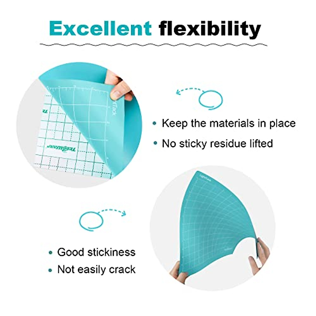 TECKWRAP Light Grip Adhesive Cutting Mat 3 Pack 12"x12" - For Explore/Maker/Silhouette Cameo4 with 1 Squeegee Vinyl Scraper Quilting Cut Mats Replacement for Arts & Crafts Projects - Blue