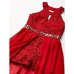 Speechless Girls' High Neck Romper Maxi Walk-Through Party Dress, Red Radiance, 16