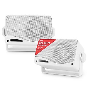Pyle 3-Way Weatherproof Outdoor Speaker Set - 3.5 Inch 200W Pair of Marine Grade Mount Speakers - in a Heavy Duty ABS Enclosure Grill - Home, Boat, Poolside, Patio, Indoor Outdoor Use -PLMR24 (White)