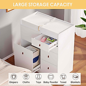 BANIROMAY Baby Changing Table Dresser with 4 Drawers, Nursery Dresser Diaper Table with Changing Pad for Kids Room, Bedroom (White) (White)