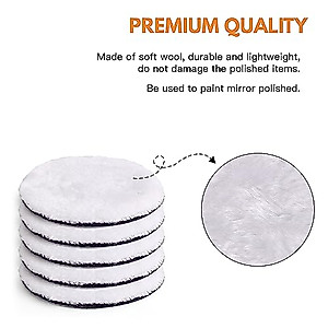 Kshineni 7 Pcs 3 Inch (80mm) Wool Polishing Buffing Pad Car Polisher Buffer Drill Attachment with M10 Drill Adapter