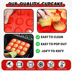 Keliwa 12 Cup Silicone Muffin - Cupcake Baking Pan / Non - Stick Silicone Mold / Dishwasher - Microwave Safe