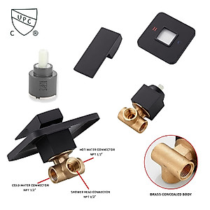 Black Shower Faucet GGStudy Single Function Shower Trim Kit with Rough-in Valve Shower Set Bath Rainfall Shower Faucet System 8inch Square Stainless Steel Metal Shower Head