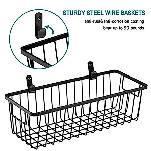 SheeChung Farmhouse Decor Metal Wire Bathroom Storage Organizer Basket Bins - for Cabinets, Shelves, Closets, Vanity Countertops, Under Sinks, Pantry, Laundry Room, Garage - Small, 2 Pack (Black)