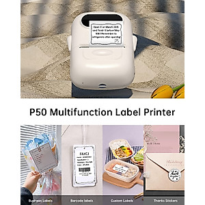 Label Maker Machine with Tape P50 - 2 Inch Portable Barcode Label Printer, Bluetooth Label Stickers Machine for Clothing, Jewelry, Retail, Address, Barcode, QR Code, Home, Office