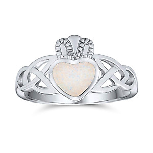 Personalize BFF Celtic Irish Friendship Couples Promise Created Opal Claddagh Ring For Women Girlfriend Teens .925 Sterling Silver October Birthstone Customizable