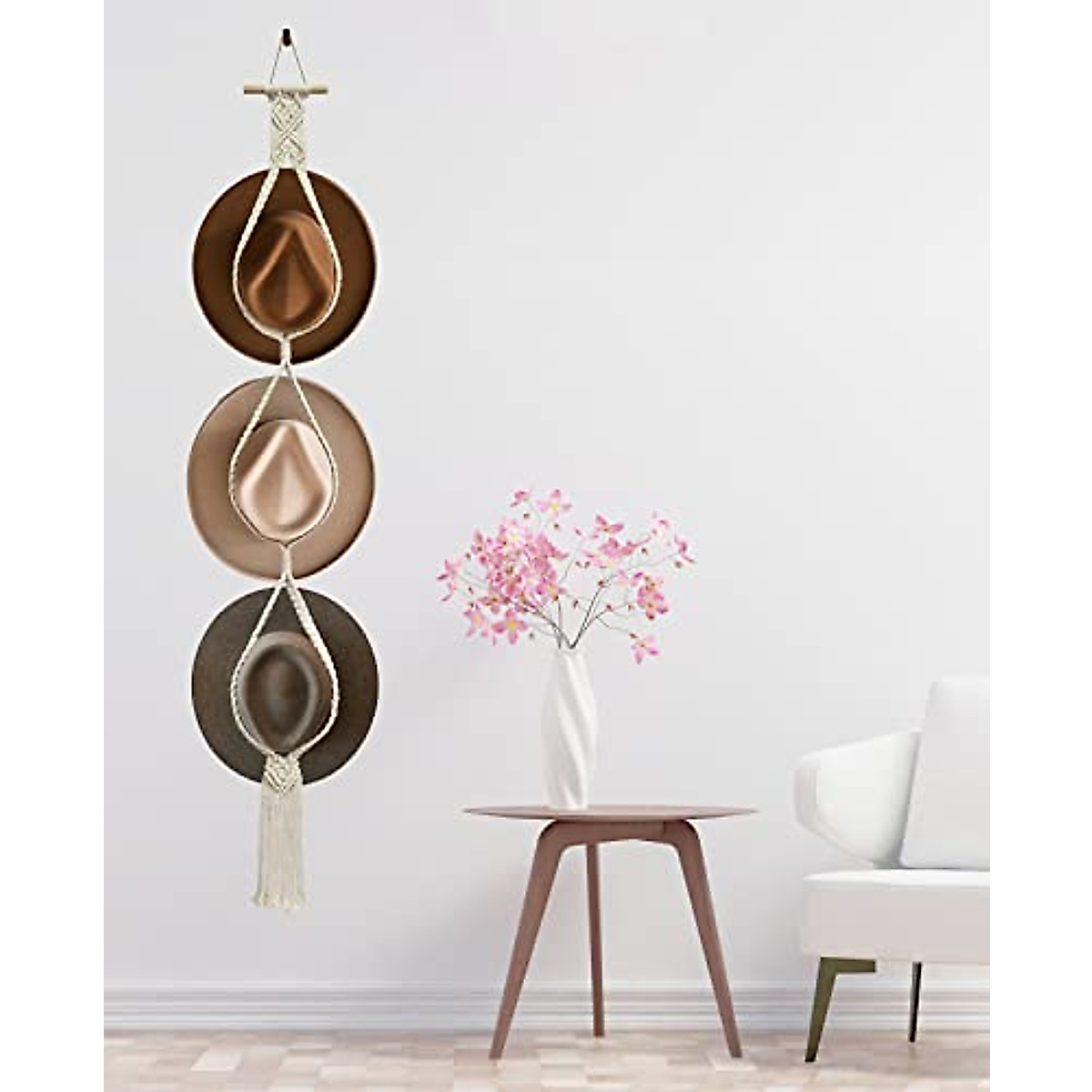 Mayamila Hat Racks Hat Hangers for Wall, Bohemian Hat Organizer for Wall Hanging Hat Display, Hand Weaving Boho Hat Rack Decorative Cowboy Women Hat Holder for Wide Brim Bowler Fedoras Caps