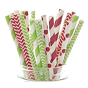 Christmas Straws (25 pack) - Red & Green Holiday Straws, Vintage Party Supplies, Santa Red & Elf Green Straws, December Christmas Straws