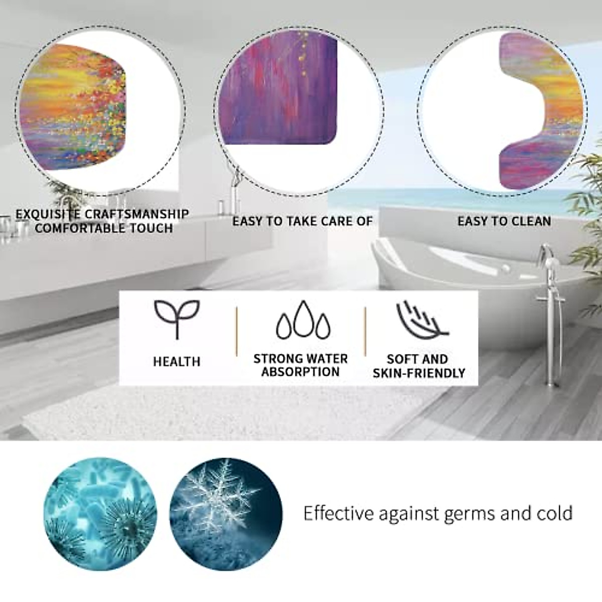 4 Pcs Purple Flower Shower Curtain Sets with Non-Slip Soft Shower Rugs, Microfiber Shaggy Water Absorbent Bath Mat,Bathroom Set Theme with Colorful Waterproof Shower Curtains