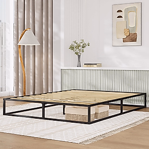 Novilla Queen Bed Frame, Metal Platform Bed Frame, Noise-Free, Sturdy Metal Bed Frame, Heavy Duty Wood SlatsWood Slats Support, No Box Spring Needed, Easy Assembly, Coal Black