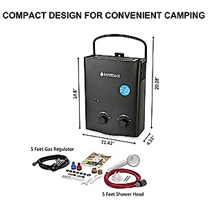 Portable Tankless Water Heater, Camplux 1.32 GPM Outdoor Propane Gas Camp Shower with Portable Handle, Black