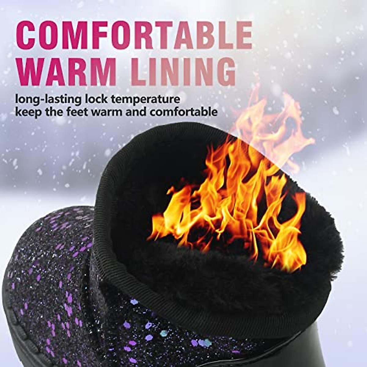 Elcssuy Girls Glitter Snow Boots Toddler/Little Girls Warm Winter Comfy Outdoor Sparkle Boots (1 Little Kid, Black, numeric_1)