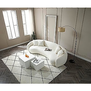 5-Seater Boucle Upholstered Curved Cloud Sofa, Luxury Half Moon Leisure Couch, Oversized Teddy Fleece Modular Sectional Sofa&Couches with Throw Pillows for Living Room, Apartment