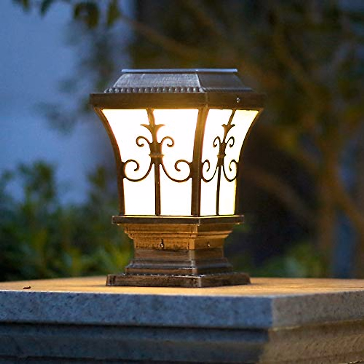 ROLTIN Creative European Victoria Retro Outdoor Solar Energy Column Lamps Bronze Square LED Pillar Post Light Aluminum Metal Landscape Lighting Exterior Villa Garden Pati