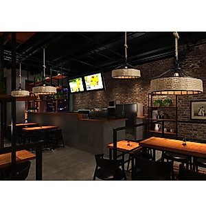 KEFA Battery Operated Pendant Light with Remote,Hemp Rope Chandelier Pendant Lights Kitchen Island No Hardwired,Cordless Hanging Lights for Living Room，Restaurant (Size : 1 Pack)