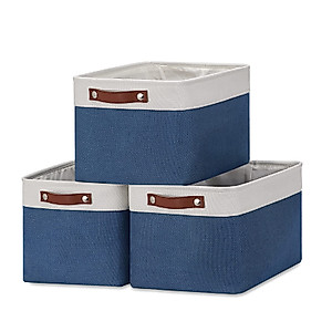 DULLEMELO Collapsible Bundle Baskets 3 Medium Baskets 15"x11"x9.5" + 2 Large Baskets 16"x12"x12"（White&Blue)