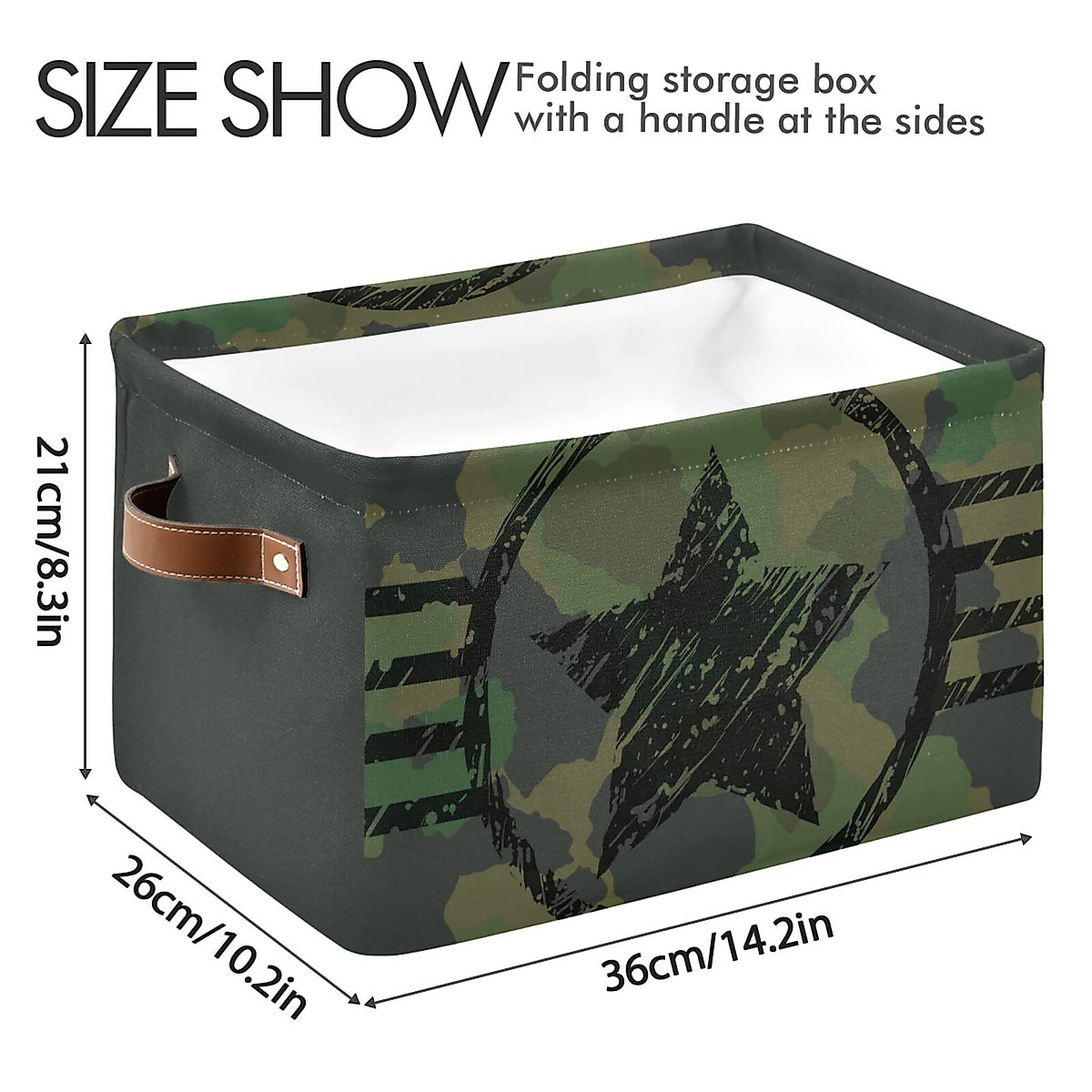 Military Camouflage Storage Basket Storage Bin Rectangular Collapsible Storage Box with Leather Handles Laundry Baskets Organizer for Kitchen, Bedroom