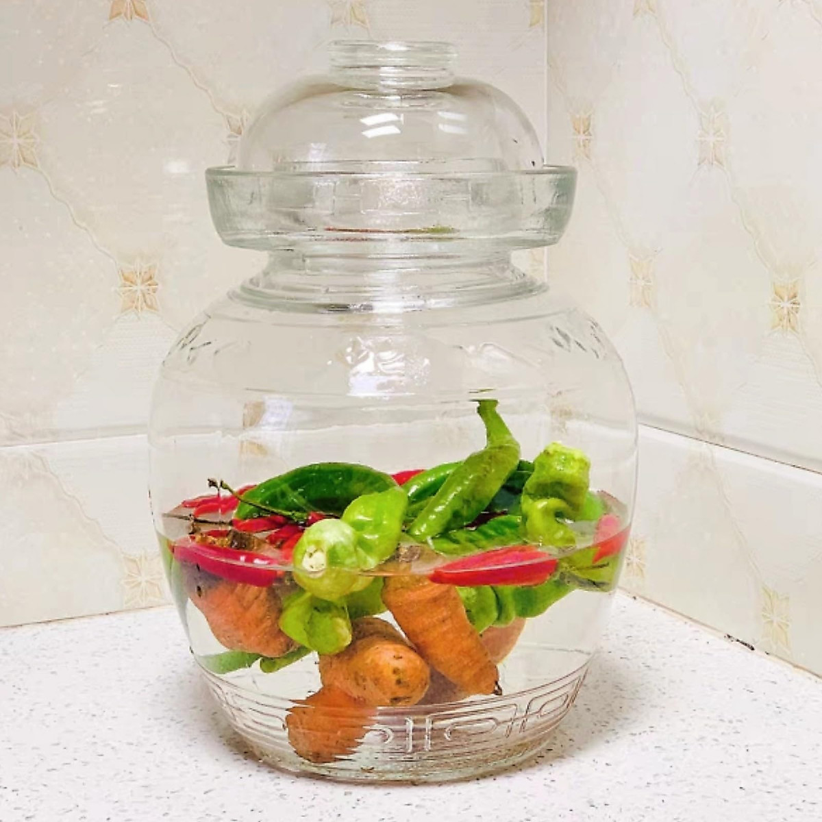 Qunine Glass Pickle Jar 2.5L Fermentation Jar Crock, Traditional Fermentation Jar Canning Jar Kimchi Containers with Water Seal Airlock Lid for Fermenting Pickles, Wine Brewing, Sauerkraut and