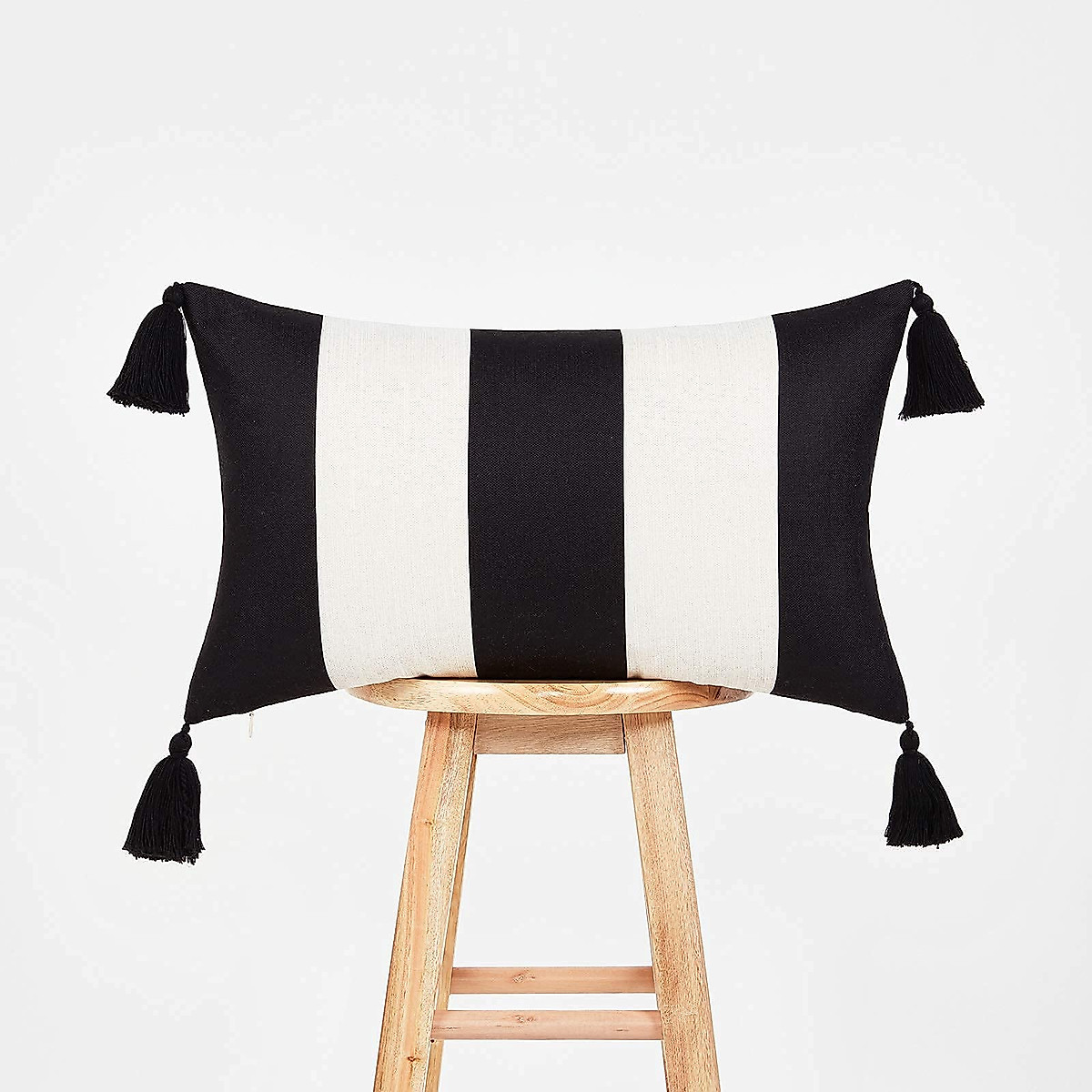 Hofdeco Modern Boho Patio Indoor Outdoor Lumbar Pillow Cover ONLY for Backyard, Couch, Sofa, Black Stripes, 12"x20", Set of 2