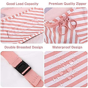 DIMJ Travel Packing Cubes, Luggage Packing Cubes Set with Sturdy Handle Luggage Cubes for Packing Lightweight Travel Clothes Organizer with Makeup Bag, 8 Pack (Pink Stripe)