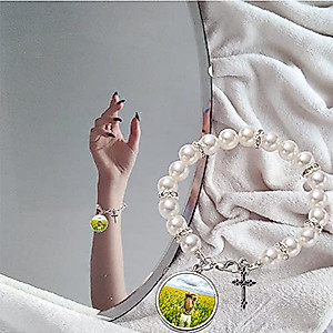 Custom Christian Charm Bracelets for Women Faith-Personalized Bracelets for Women with Picture-Engraved Cross Bracelet for Women Beaded Grandma Mother Daughter Easter Adjustable (White)