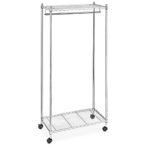 Whitmor Supreme Garment Rack - Double Shelf Rolling Clothes Organizer - Chrome