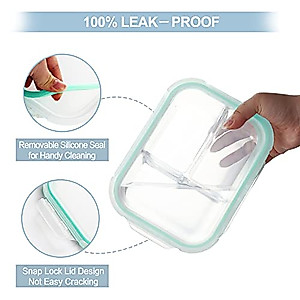 Bayco 8 Pack Glass Meal Prep Containers 3 Compartment, Glass Food Storage Containers with Lids, Airtight Glass Lunch Bento Boxes, BPA-Free & Leak Proof (8 lids & 8 Containers)
