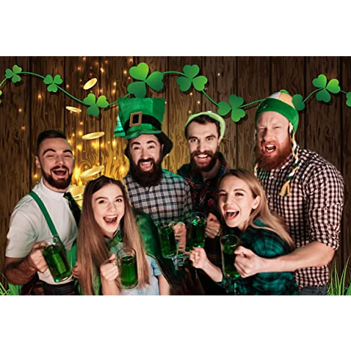 St.Patrick's Day Photography Background Lucky Irish Shamrock Festival Party Banner Wooden Texture Backdrop (8x6FT)