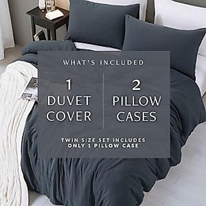 ALAZURIA Queen Size Duvet Cover - 3 Piece Bedding Set (1 Duvet Cover & 2 Pillow Cases) Soft Prewashed Comforter Cover w/Zipper Closure & Corner Ties - No Comforter (90" X 90", Charcoal Blue)