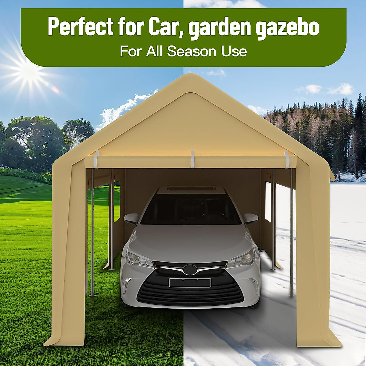 Towallmark Carport 10'x20', Waterproof UV Resistant,Car Canopy with Roll Up & Down Mesh Window, All-Season Tarp for Pickup Truck & Boat