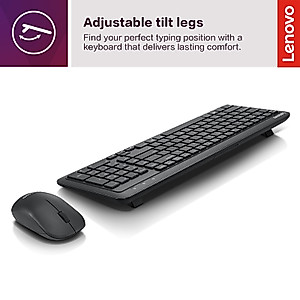 Lenovo 300 Wireless Combo Keyboard and Mouse, 2.4 GHz Nano USB-A Receiver, Batteries Included
