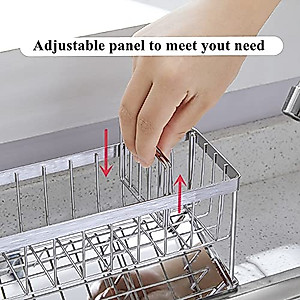 DMJWAN Kitchen Sink Caddy Organizer, 304 Stainless Steel Sponge Holder Sink Caddy for Dish Rags Brush Soap Scrubber with Auto Drain Tray