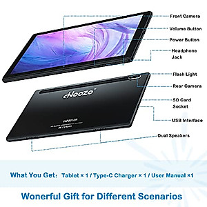 Hoozo Tablet 10 Inch, Android 10 Tablets with 6000mAh Long Battery Life, Quad Core HD Touch Screen, 32GB, 8MP Camera, WiFi BT Google Play Tabletas PC - Black