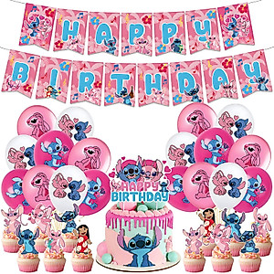 OULUN Lilo and Stitch Birthday Party Supplies Includes Banner Balloons Cake Decor