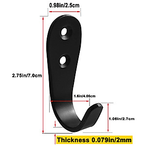 MsBong 12 Pcs Black Coat Hooks for Wall, Heavy Duty Hooks for Hanging Coats No Rust Hooks Wall Mounted with Screws for Key, Towel, Bags, Cup, Hat Indoor and Outdoor