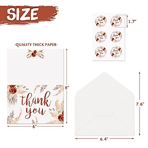 Levfla Floral Boho Thank You Cards 36 Pack Watercolor Pampas Grass Appreciation Cards Tropical Bohemian Gift Cards Set for Bridal Shower Baby Shower Weddings with Envelopes and Stickers
