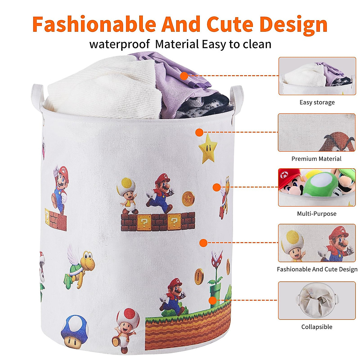 Super Basket,Nursery Bedroom Decor,Baby Laundry Large Hamper Foldable With Waterproof Pe Coating,Brothers Dirty Clothes Basket for Kids,Boys and Girls Birthday Gifts,Bathroom Set,Toy Bin (white)