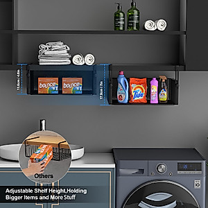 AmonHouseware 2Pack Under Shelf Basket Organizer,Adjustable Hanging Holder for Cabinet Pantry Kitchen Cupboard Desk Counter Bookshelf Organization Add-on Space Saver Heavy Duty Slide-in (Black, Large)