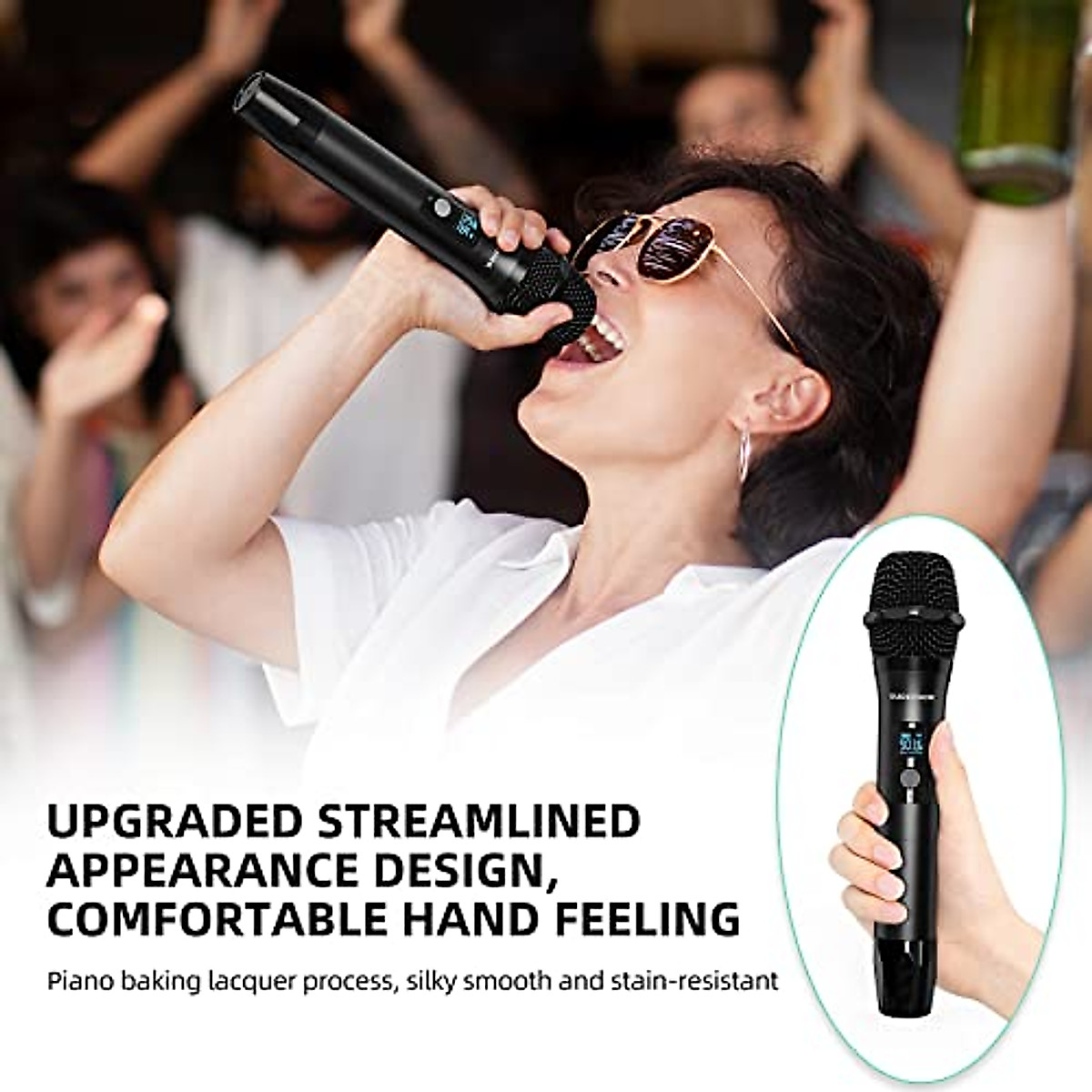 SUDOTACK Wireless Microphone, [Clear Sound][Plug & Play] Metal UHF Dual Cordless Handheld Dynamic Mic with Rechargeable Receiver,1/4'' Output, for Karaoke Singing, DJ, Party, Church, 200ft(SWP-A20)